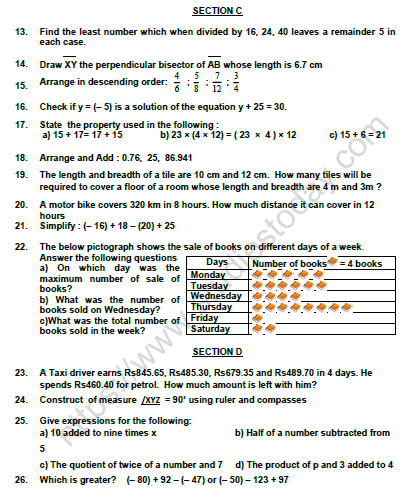 CBSE Class 6 Mathematics Question Paper Set 3